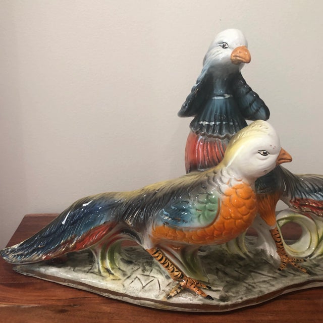 1950s Collectible Mid Century Italian Ceramic Pheasants Pair Majolica ...