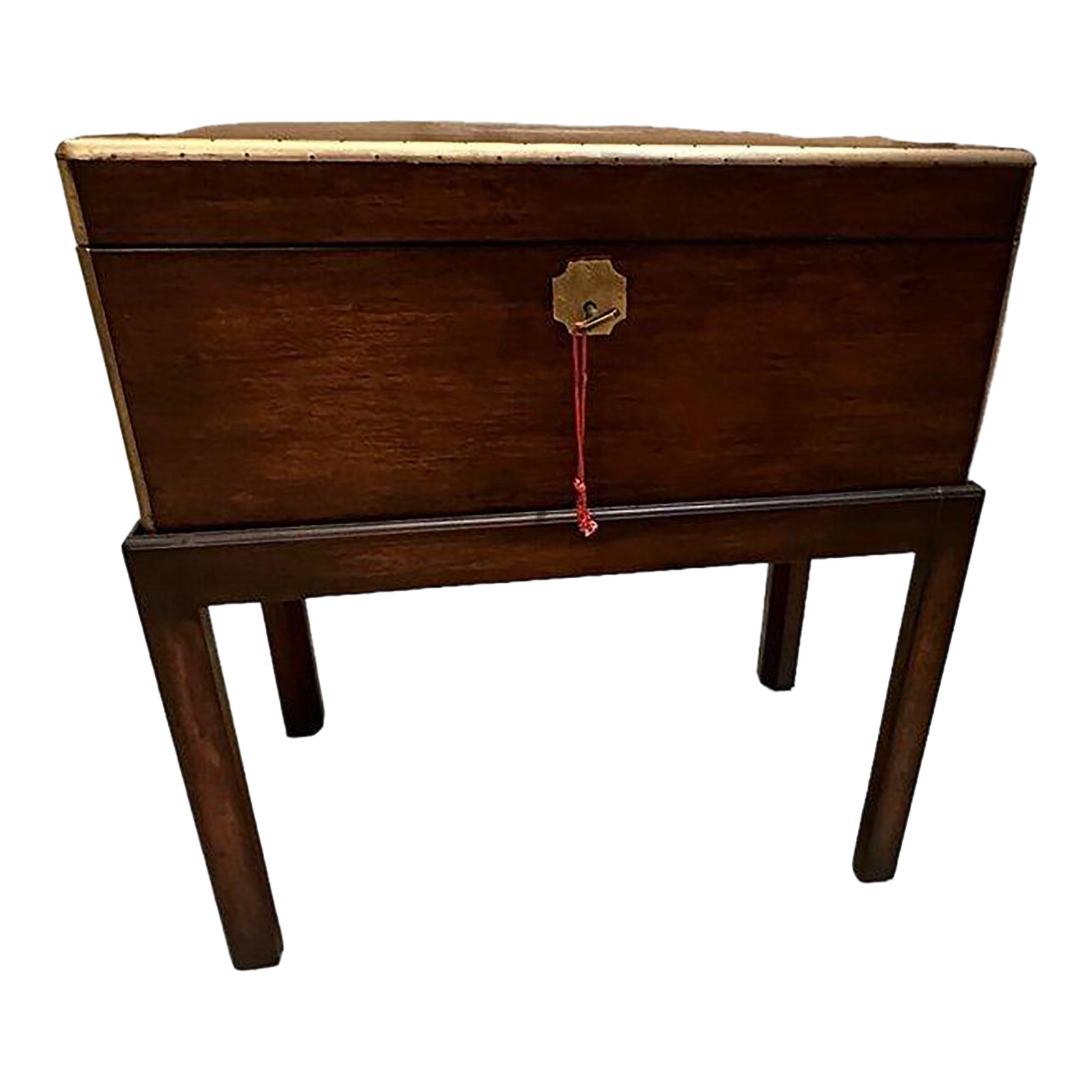 Small Wooden Storage Chest w/Key and Inlay Wood | Chairish