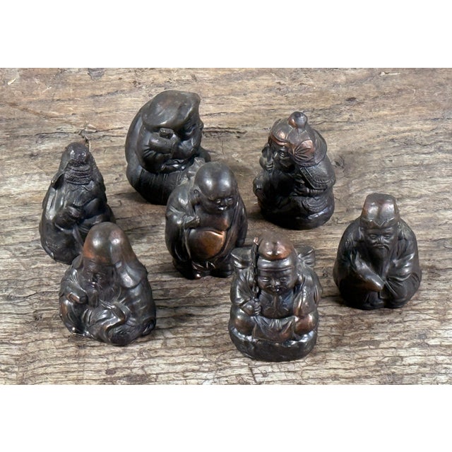 Vintage Japanese Seven Lucky Gods Bronzed Metal Netsuke Figurines - Set ...