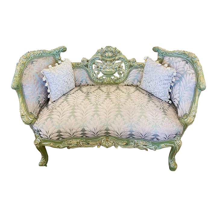 French Style Sky Blue Settee | Chairish