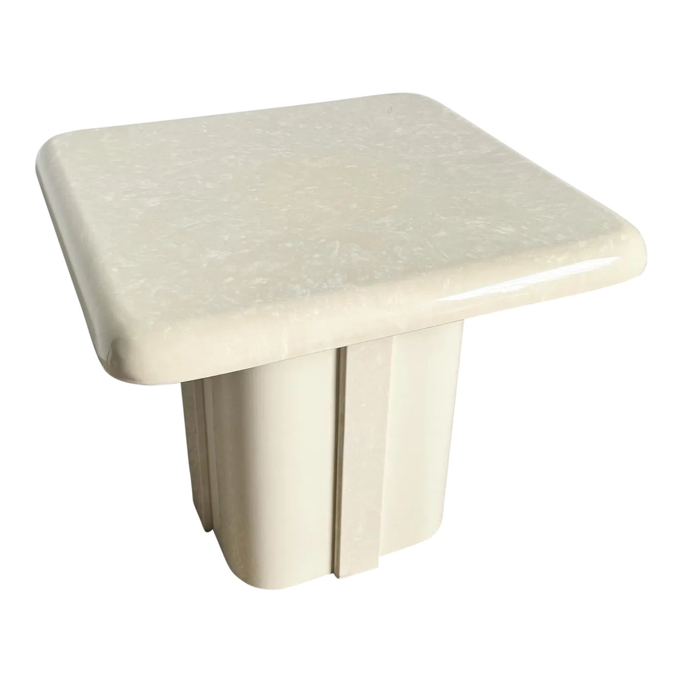 Postmodern Casted Cream Faux Marble Side Table | Chairish