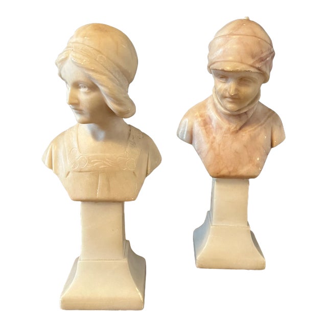 1920s Set of 2 Italian Alabaster Busts | Chairish