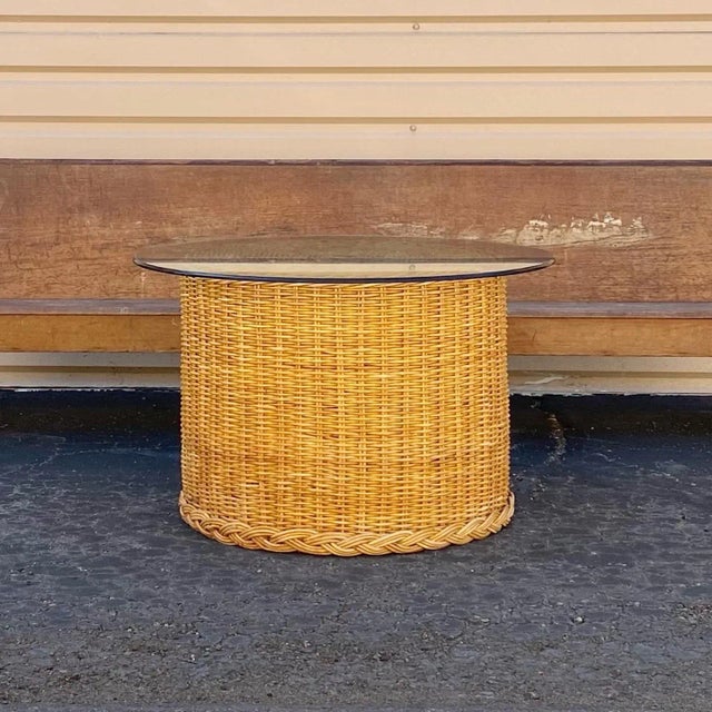 Round Rattan Cocktail Table After Bielecky Brothers | Chairish