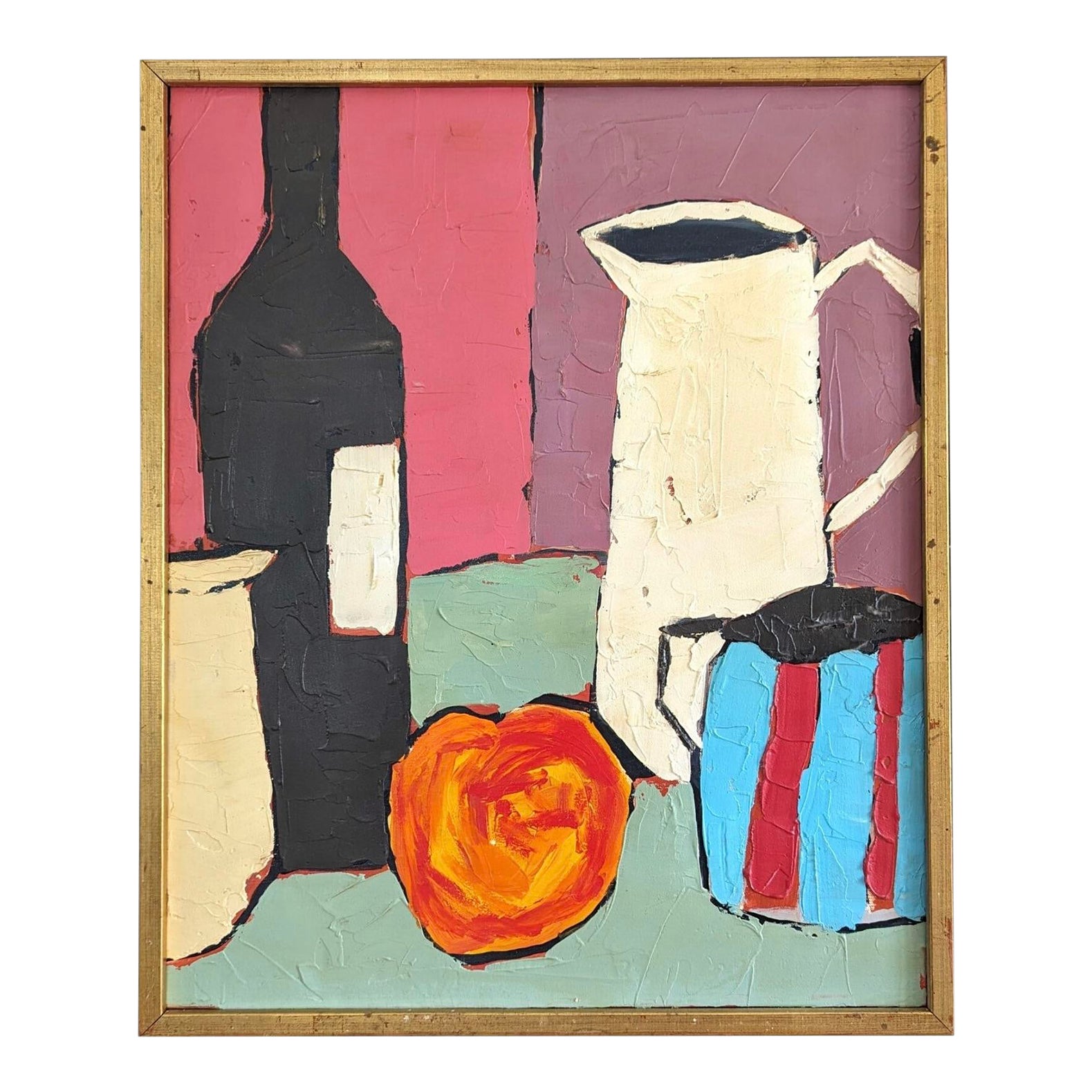 Mid-Century Modern "Still Life With Orange" Vintage Still Life Oil ...