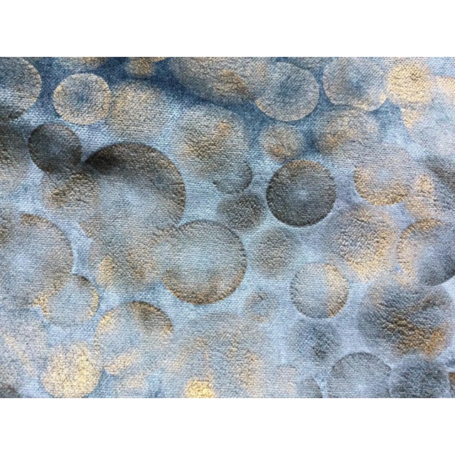 Metaphores Velvet Blue and Gold Sphere Design Fabric | Chairish