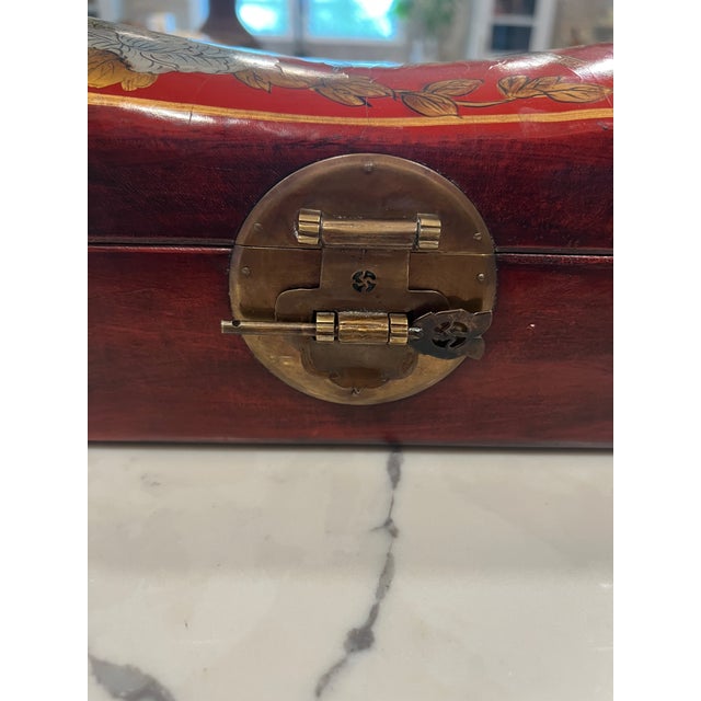 Antique Chinese Red Leather Lacquered and Gold Painted Box With Birds ...