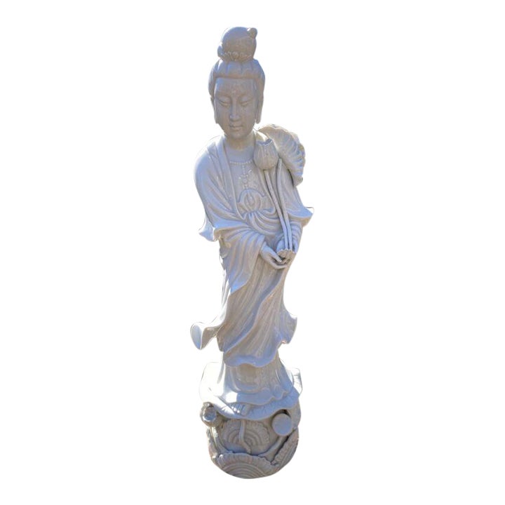 Mid 20th Century 24” Chinese Guanyin Kwan-Yin Bodhisattva Goddess Blanc ...