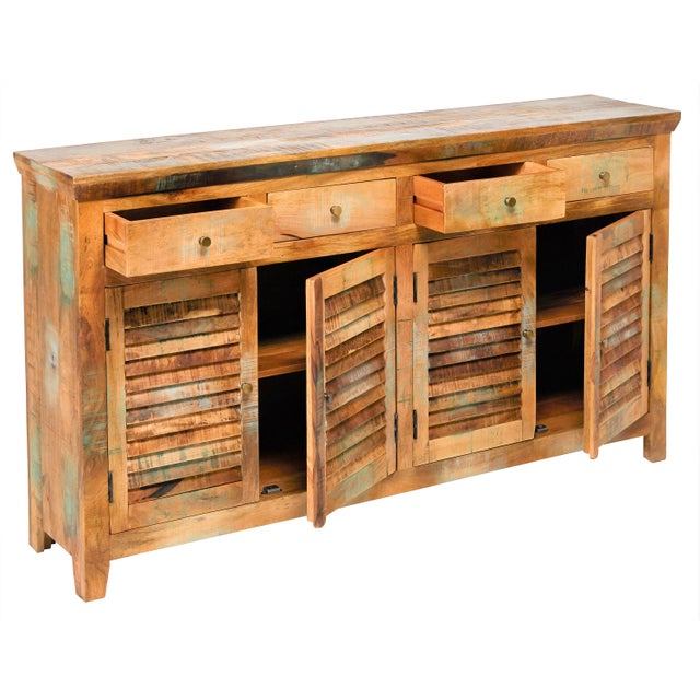 Reclaimed Barnwood Shutter Style Buffet With Drawers | Chairish