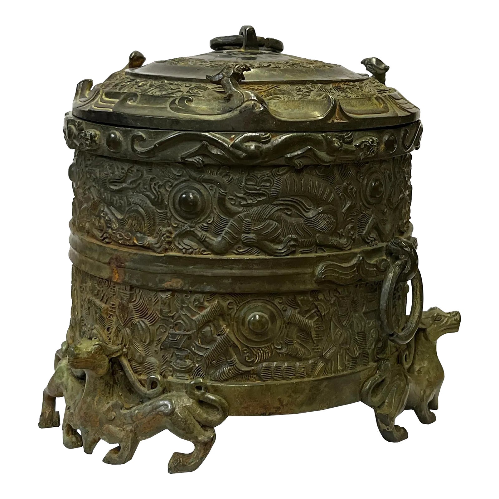 Vintage Look Chinese Green Black Ancient Ding Shape Holder Display | Chairish