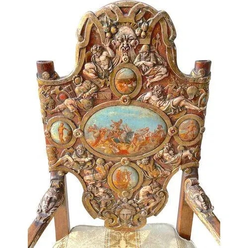 Antique Carved Ancient Roman History Armchair | Chairish