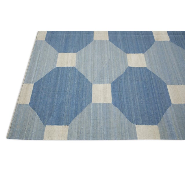 Early 21st Century Blue Geometric Design Handmade Modern Kilim Rug 8'3 ...