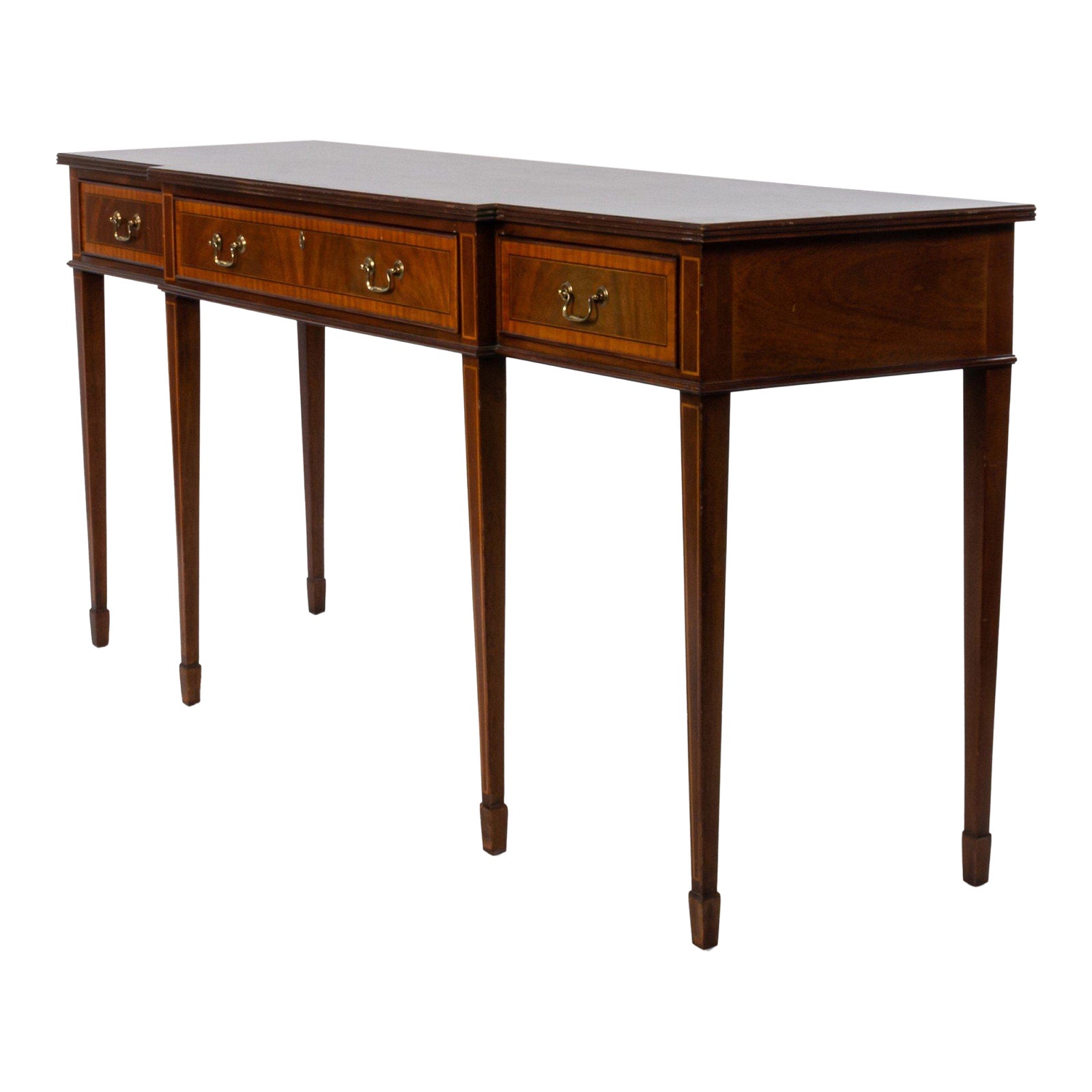 English Sheraton Style Mahogany and Satinwood Inlaid Console Table ...