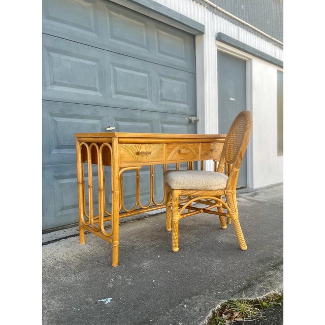 Gabriela Crespi Style Split-Reed Ripple Motif Writing Desk With ...