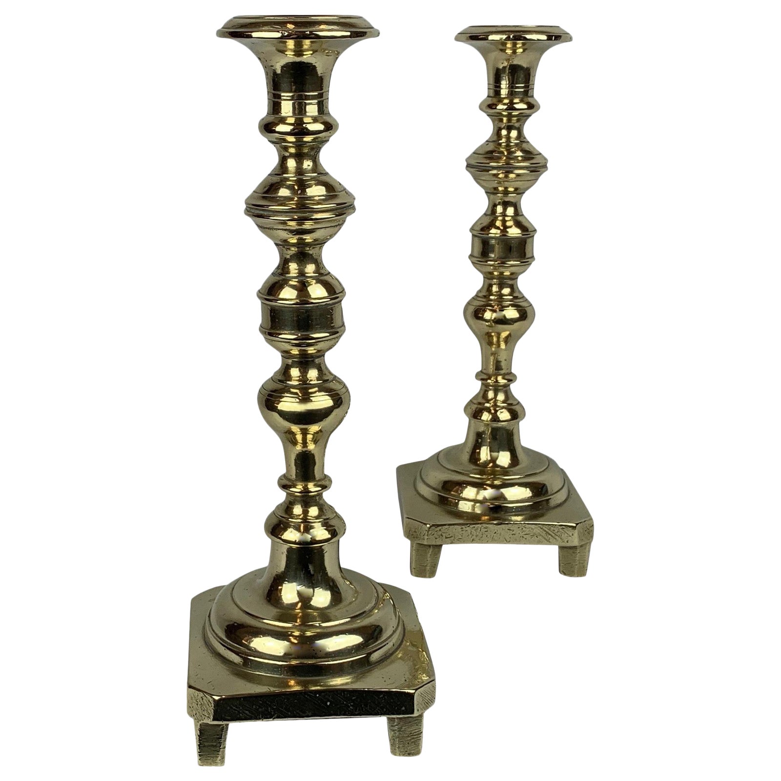 Exceptionally Fine Footed Russian Candlesticks in Solid Brass - a Pair ...