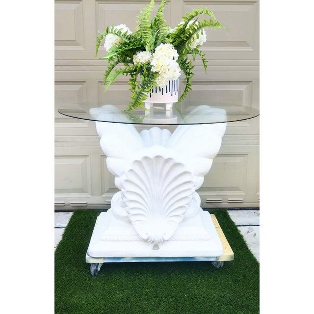 Monumental Vintage Coastal 4 Sided Clam Shell Form Gloss White Dining ...