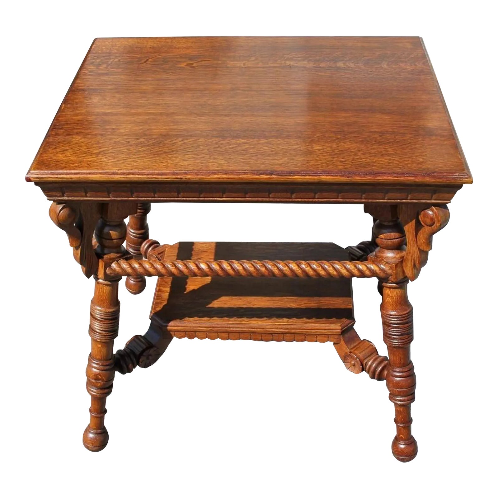 19th Century American Tiger Oak Center Parlor Table | Chairish