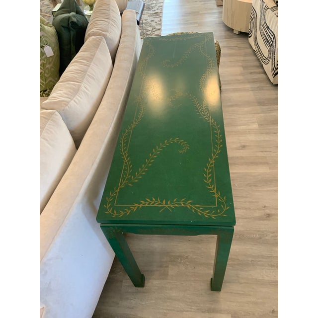 1970s Vintage Green Console Table W/Gold Accents | Chairish