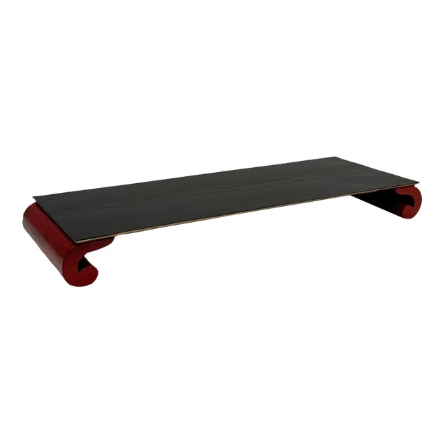 Black and Red Lacquered Asian Stand | Chairish