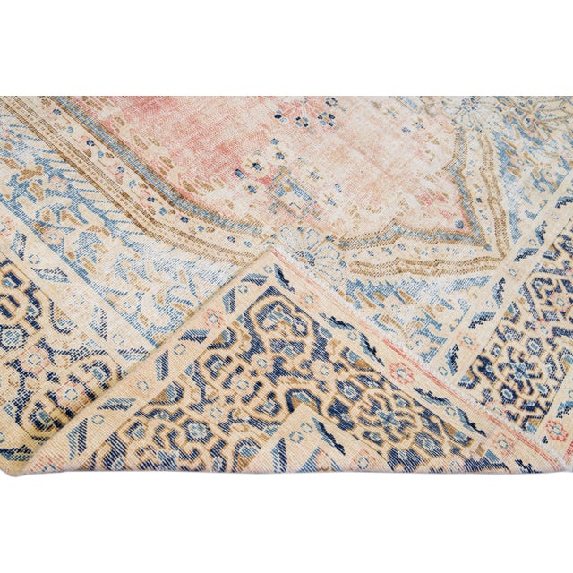 Vintage Persian Shabby Chic Handmade Medallion Pink Wool Rug | Chairish