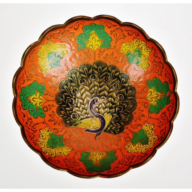 Vintage Enamel Painted India Brass Compote | Chairish