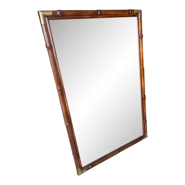 1970s Bamboo Style Mirror Brass Corners | Chairish