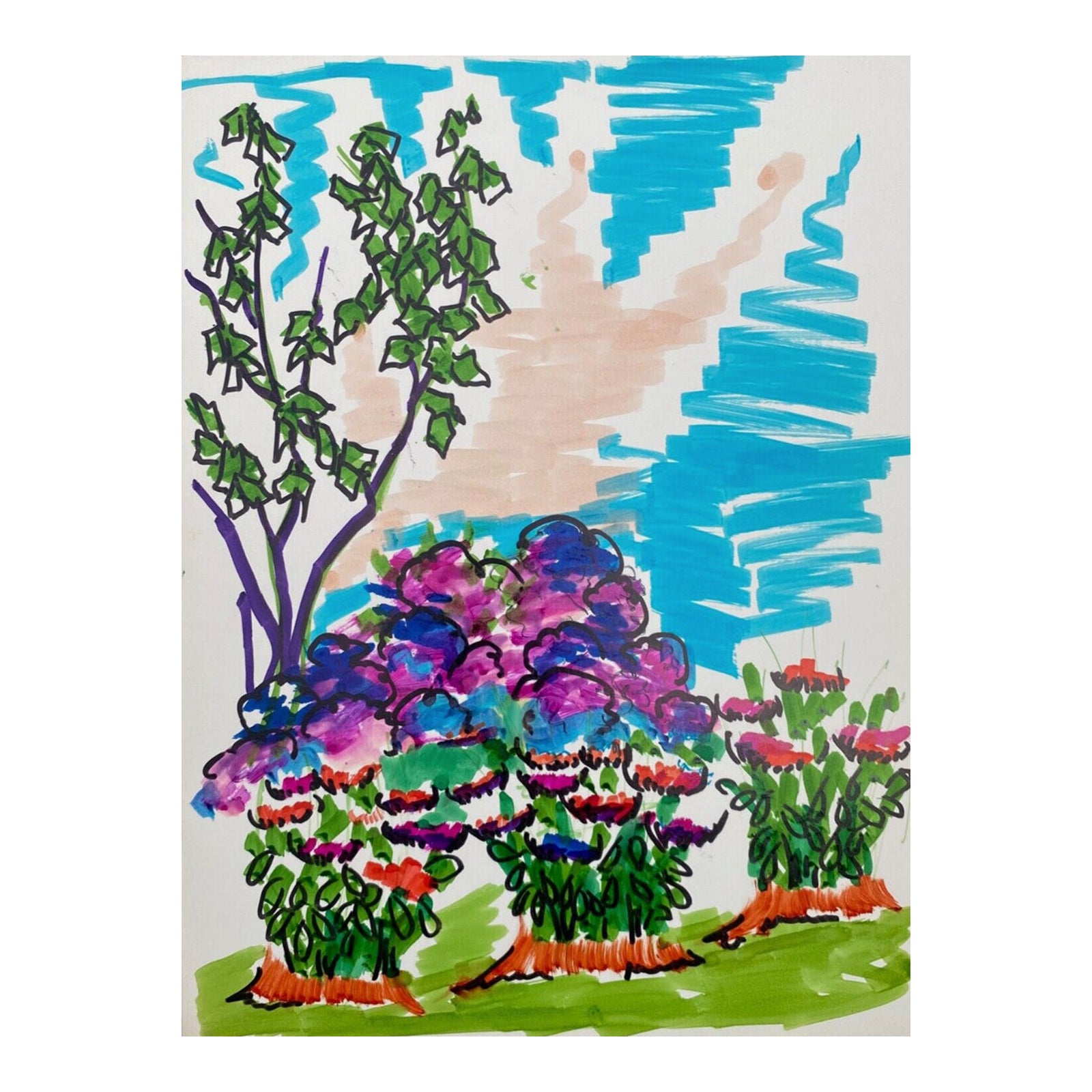 1967 Alexandra Merker Baltimore Garden Painting | Chairish