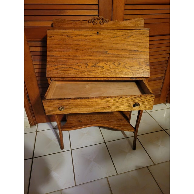 Larkin Co Antique Tiger Oak Secretary Desk | Chairish