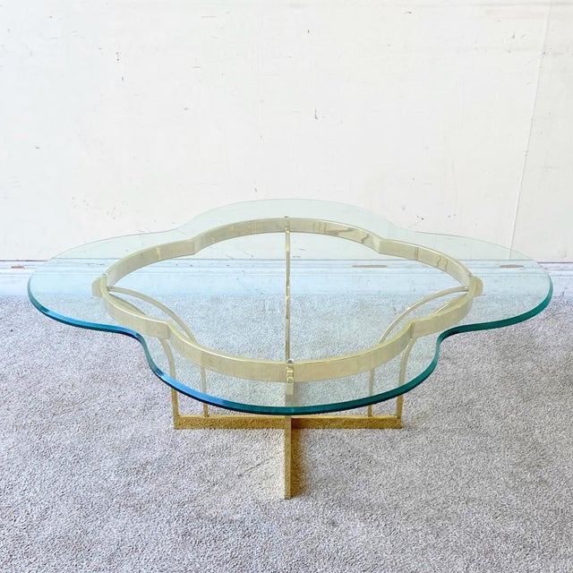Hollywood Regency Clover Cloud Glass and Gold Coffee Table | Chairish