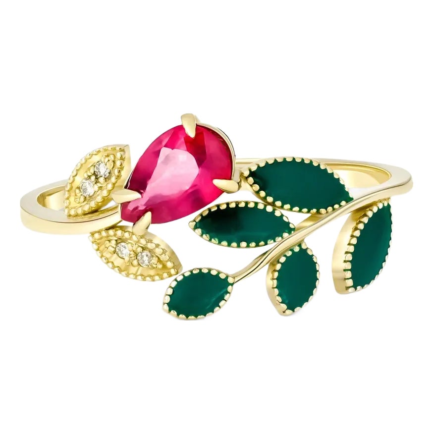 Flower Ring With Ruby in 14k Gold - 5 Us Size | Chairish