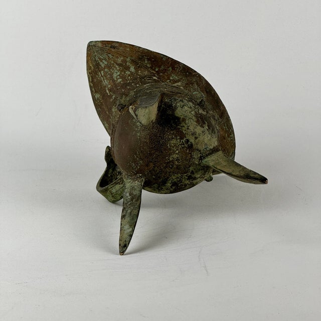 20th Century Chinese Bronze 3 Legged Vessel With Ram Head Handle | Chairish