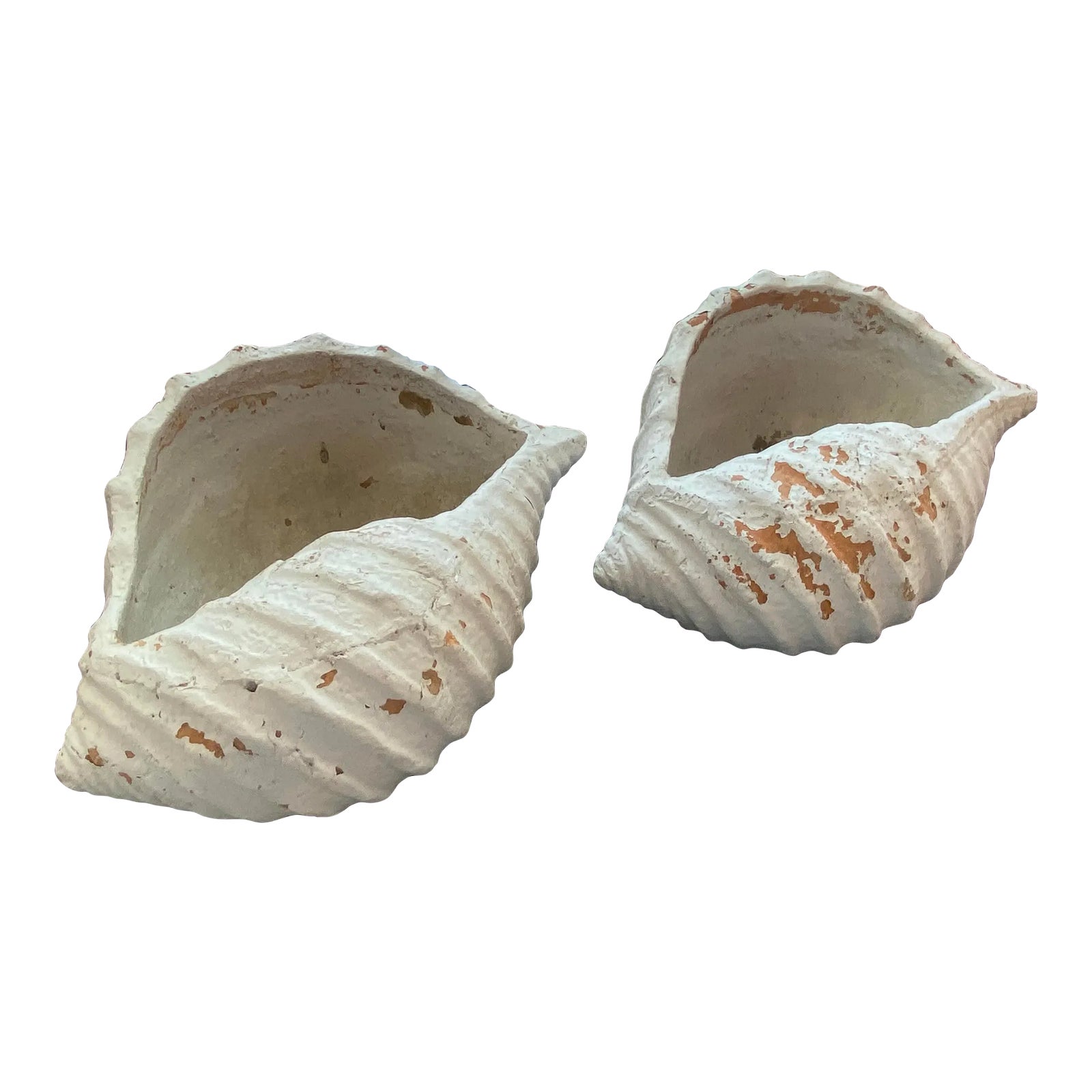 Vintage Pair French TerraCotta Seashell Shell Garden Planters Pots ...