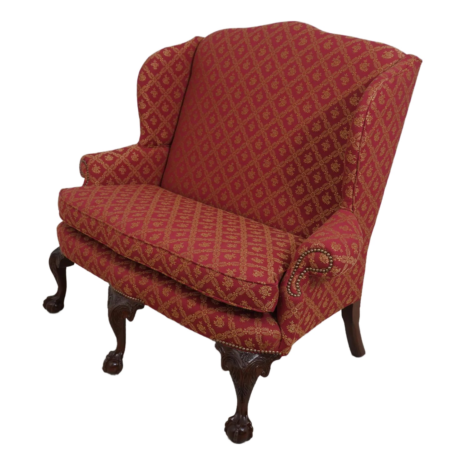 Gregg Perry Ball & Claw Mahogany Chippendale Wing Back Settee | Chairish