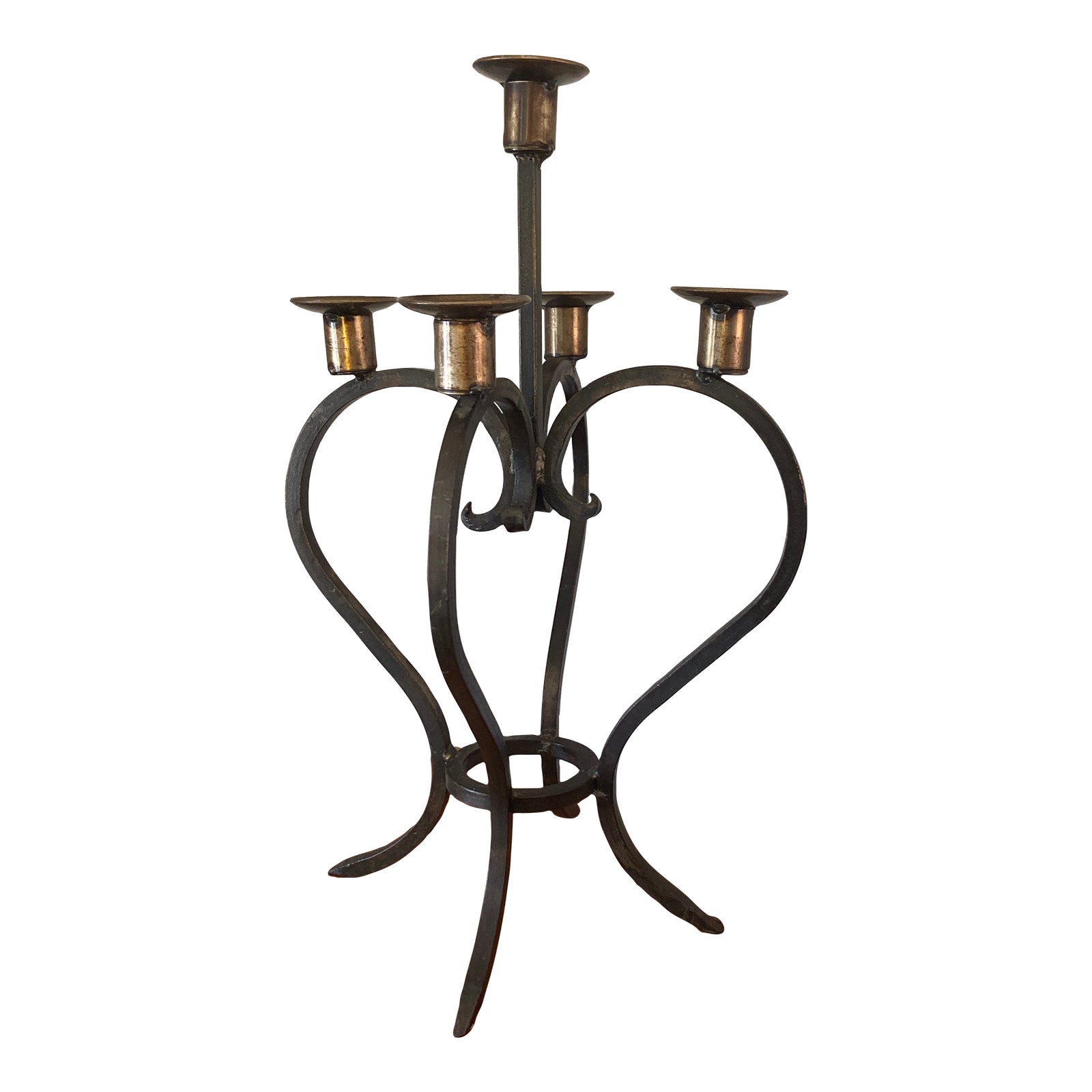 Vintage Simple Rustic Traditional Wrought Iron Candelabra | Chairish