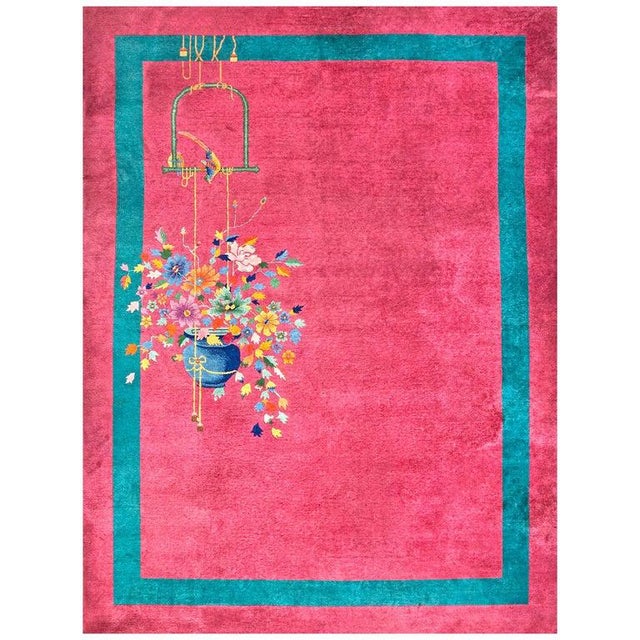 Antique Chinese Art Deco Pink Rug | Chairish