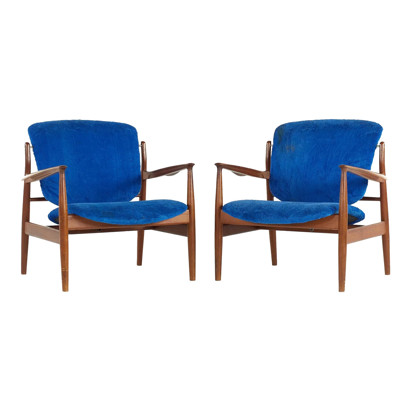 Finn Juhl Mid Century Fj136 Teak Lounge Chairs - Pair | Chairish