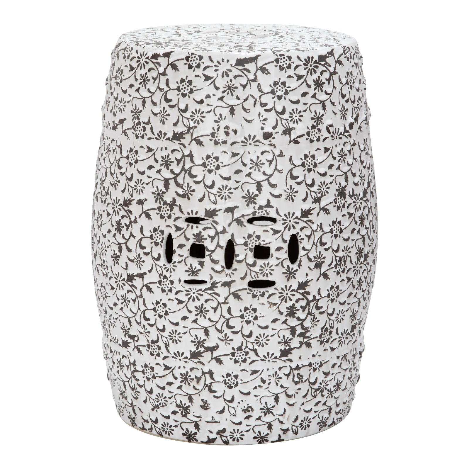 Vine Garden Stool in White Pattern | Chairish