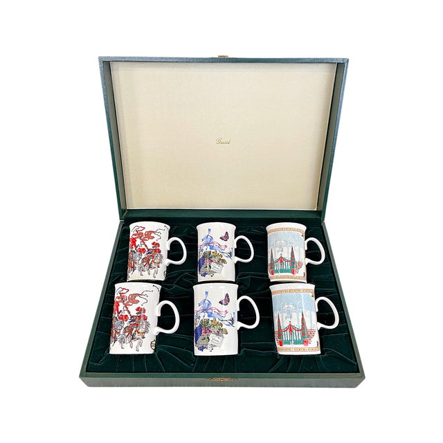 Contemporary Gucci Bone China Coffee Cups in Box - Set of 6 | Chairish