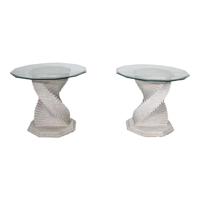 Modern Stacked Spiral Helix Faux Stone Textured Pedestal Side Tables ...