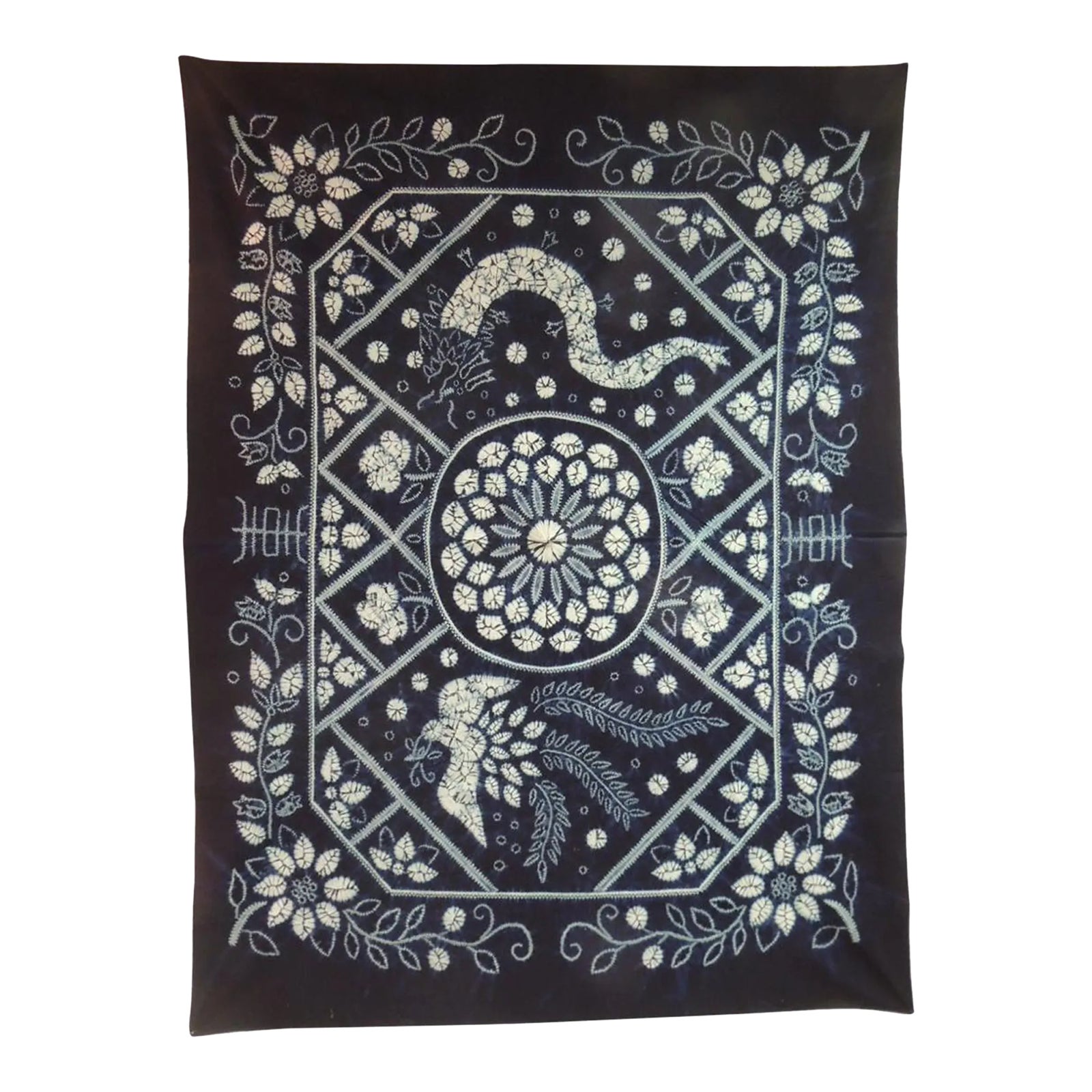 Indigo and White "Shibori" Asian Cloth | Chairish