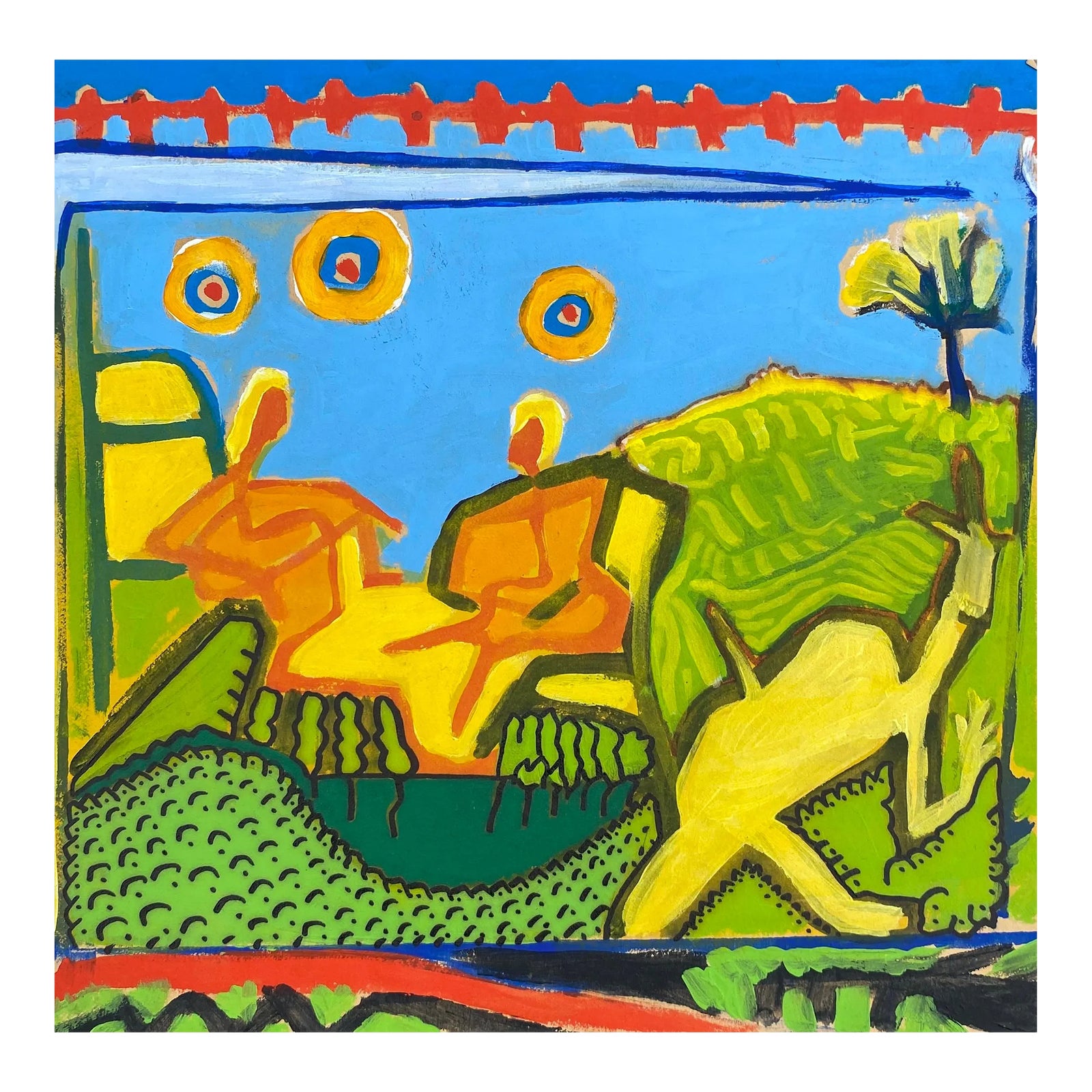 Larry Connatser Figures in a Garden Painting | Chairish