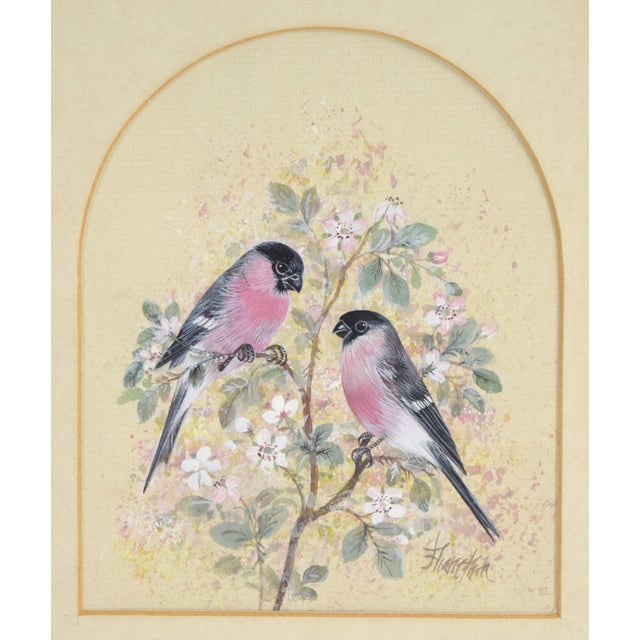 Diane Elson Rendered Miniature Painting of Birds Among Blossoms | Chairish