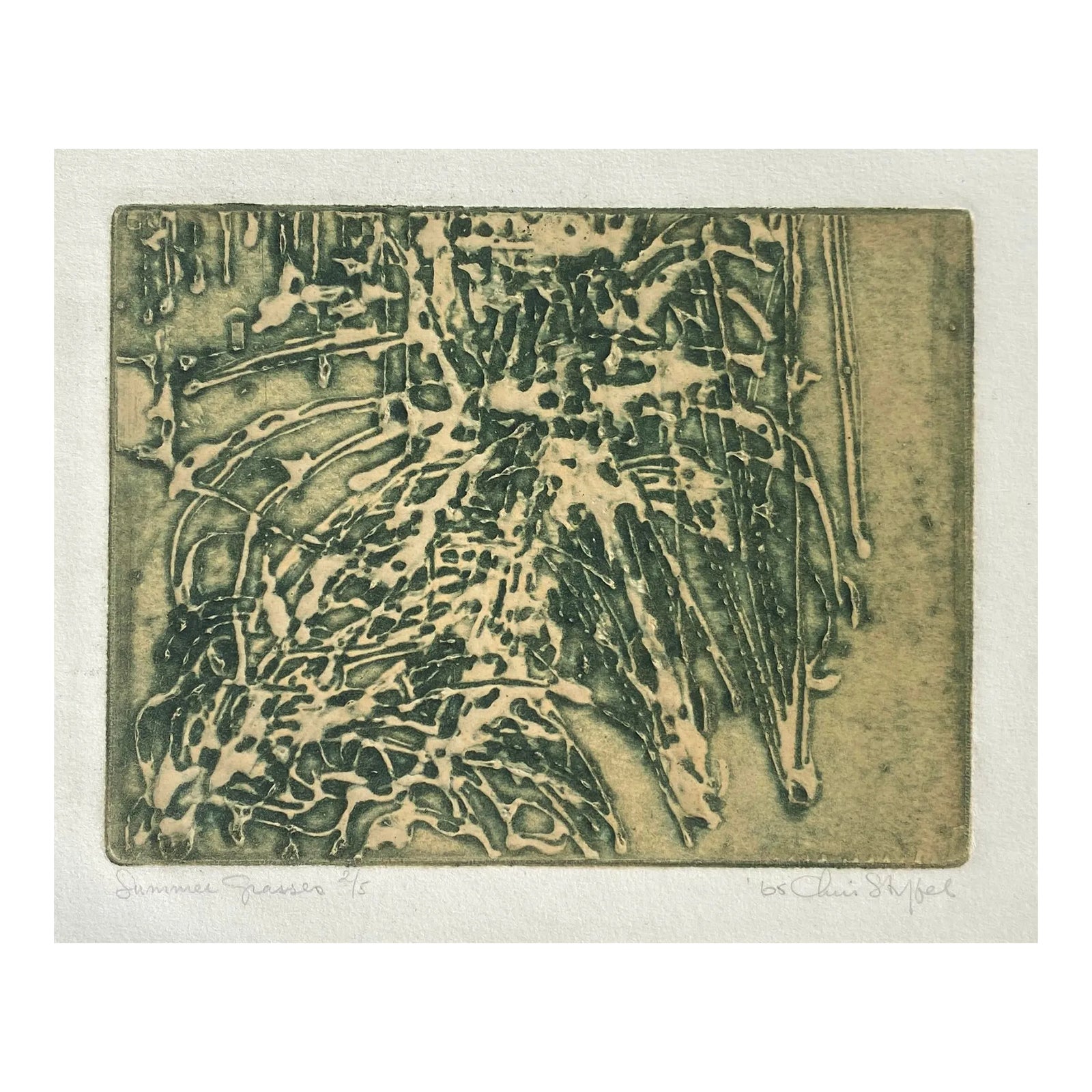 1965 Summer Grasses Abstract Green Color Intaglio | Chairish