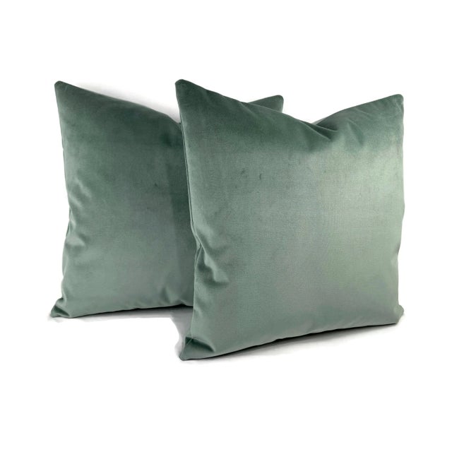 Smokey Blue Lagoon Velvet Pillow Cover - Dusty Seafoam Solid Velvet ...
