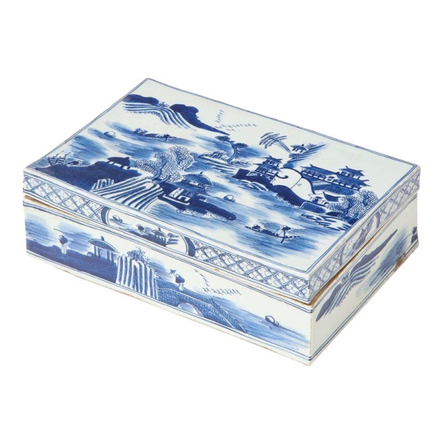 Chinese Export Blue and White Porcelain Box | Chairish