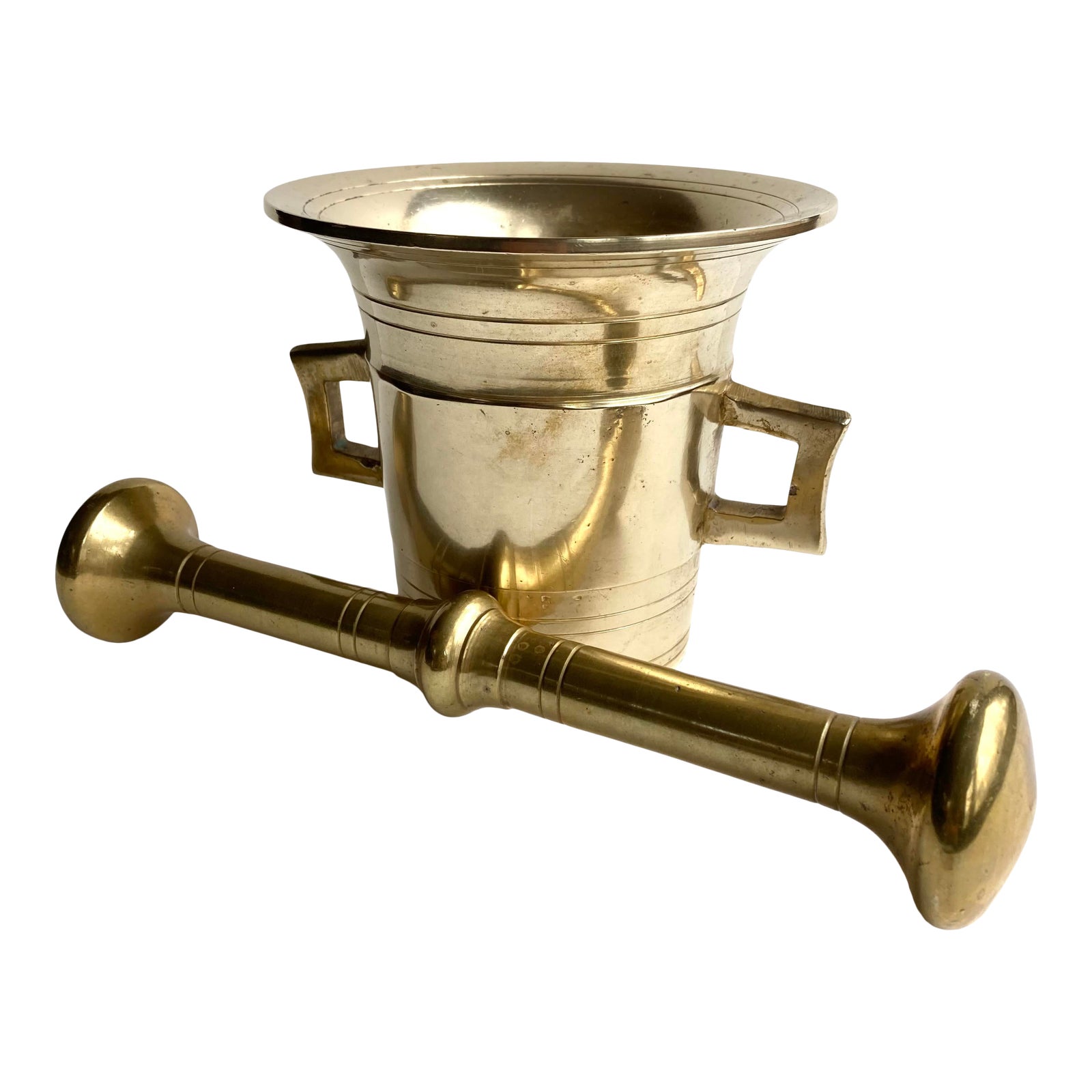 20th Century Classic Hand Wrought Brass Mortar and Pestle - 2 Pieces ...