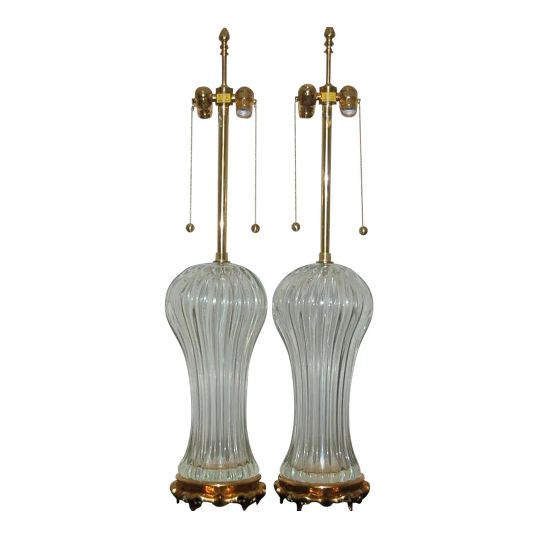 Marbro Murano Glass Lamps Clear - A Pair | Chairish