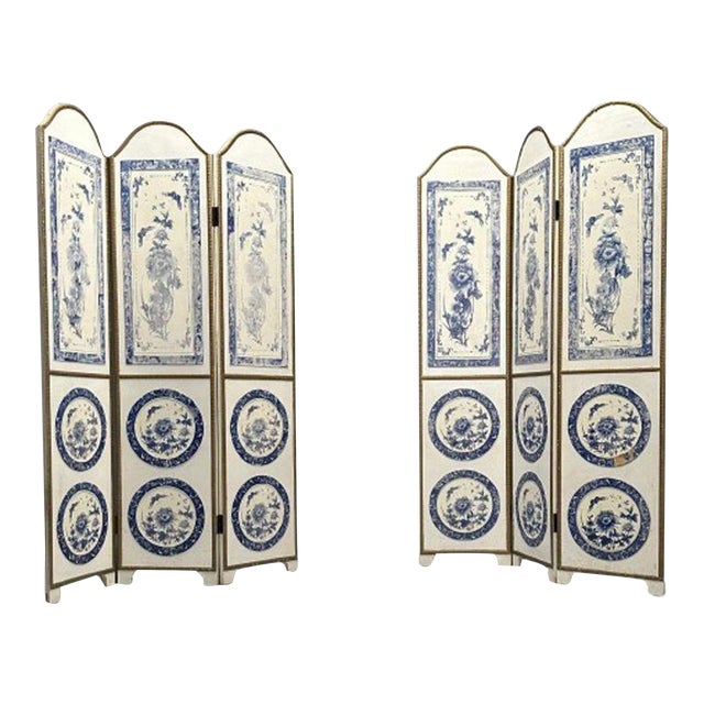 Italian, Chinoiserie, Room Dividers, Screens, Blue and White, Floral ...