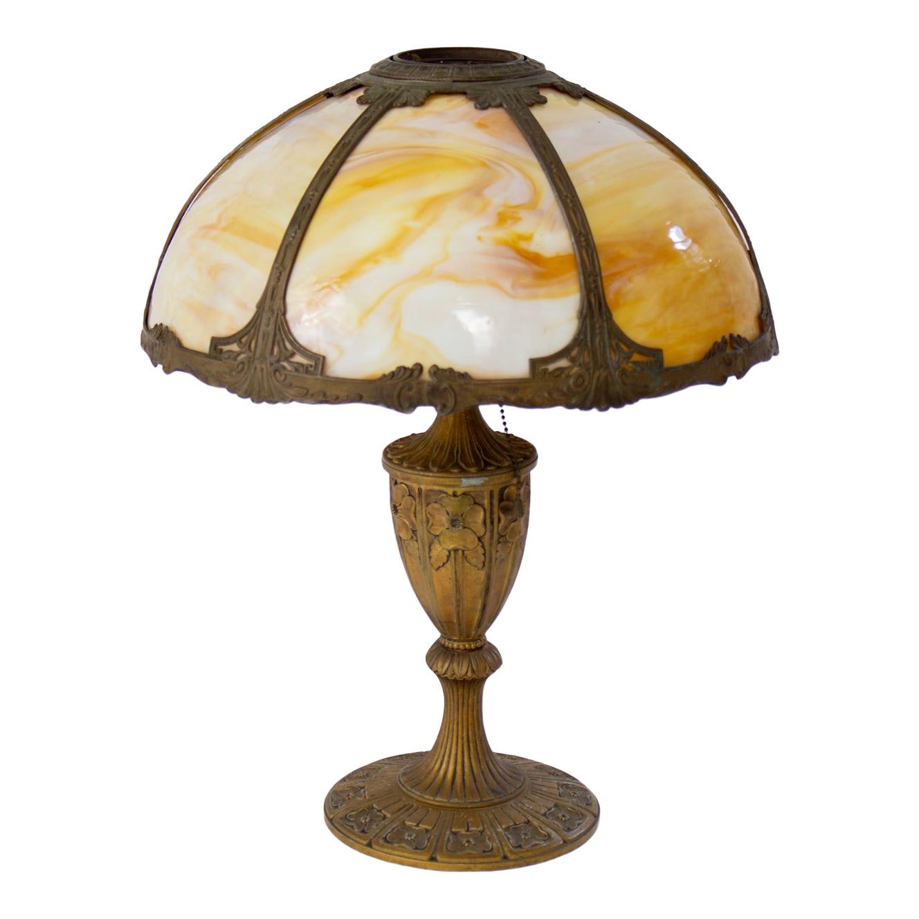 Early 20th Century Miller Panel Lamp With Curved Caramel Glass | Chairish