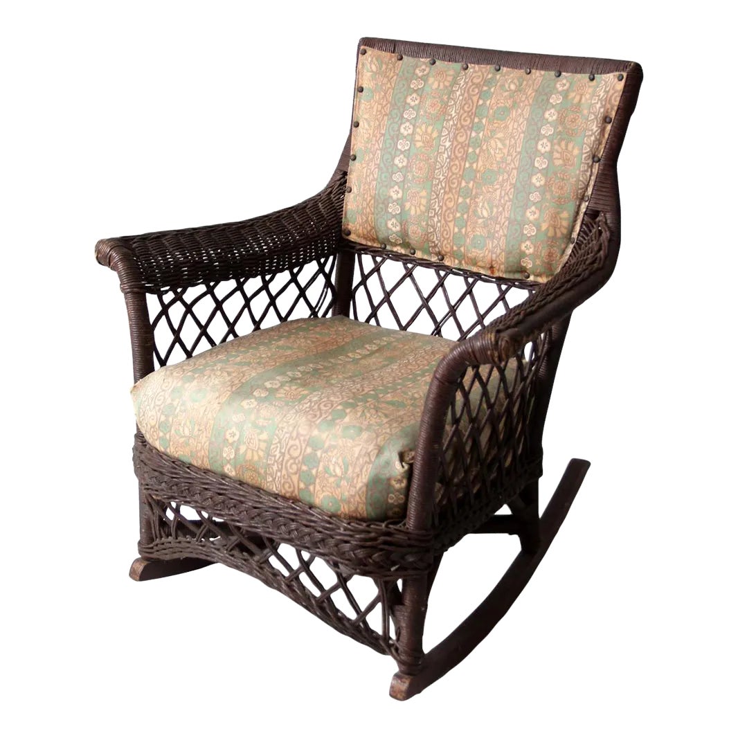 Antique Wicker Rocking Chair With Cushion | Chairish