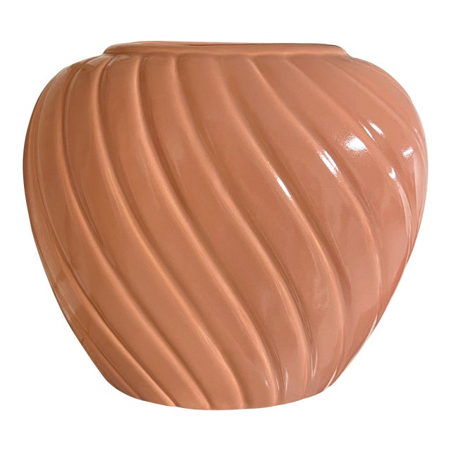 Vintage 1980s Blush Pink Art Deco Curvy Ceramic Pottery Vase | Chairish